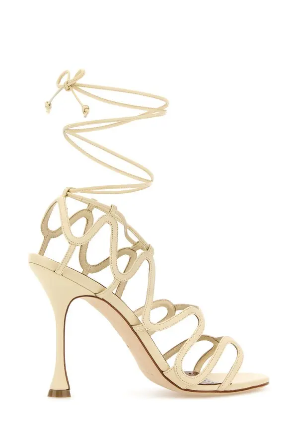 Manolo Blahnik Cream Leather Fawda Lace-up Sandals - Yellow