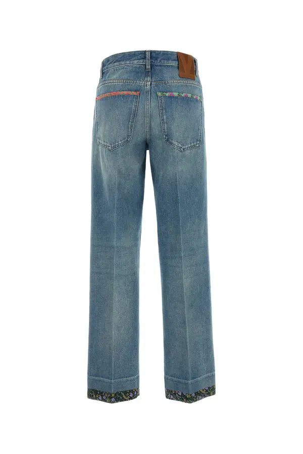 Valentino Garavani Stonewashed Denim Jeans With Floral Print
