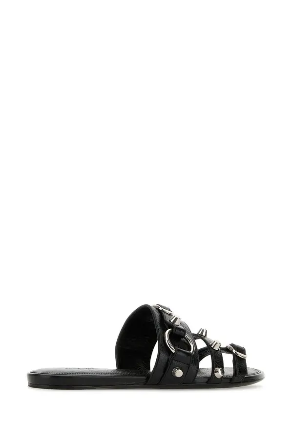 Balenciaga Arena Lamb Leather City Slippers With Metal Studs And Buckles