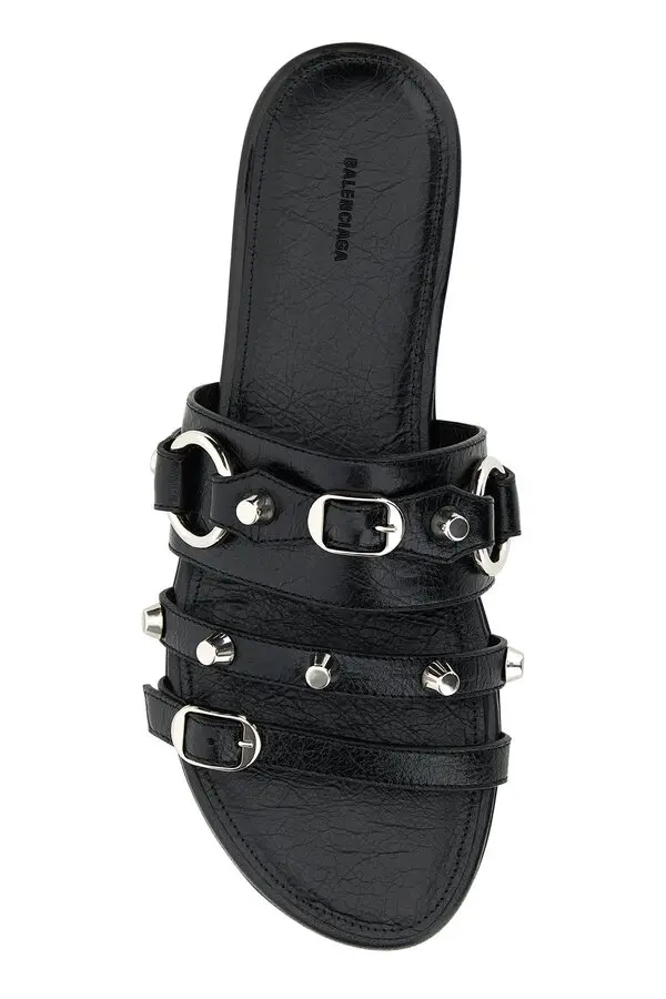 Balenciaga Arena Lamb Leather City Slippers With Metal Studs And Buckles