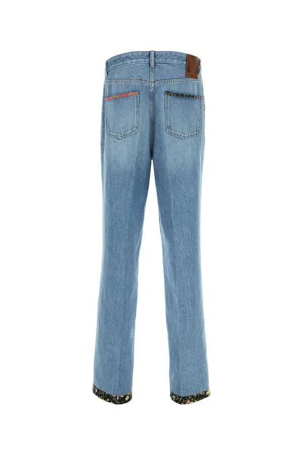 Valentino Garavani Denim Jeans With Floral Print Inserts