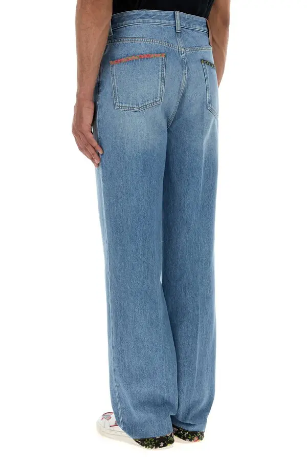 Valentino Garavani Denim Jeans With Floral Print Inserts