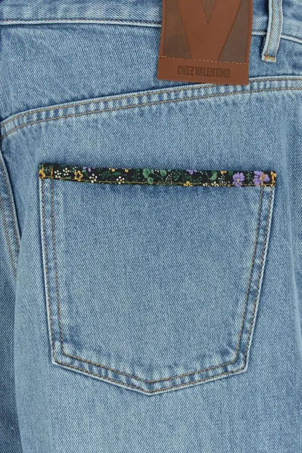 Valentino Garavani Denim Jeans With Floral Print Inserts