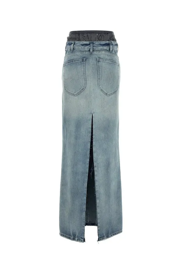 MAISON MARGIELA Long Denim Skirt With Distressed Trimmings And Contrast Stitching - Blue