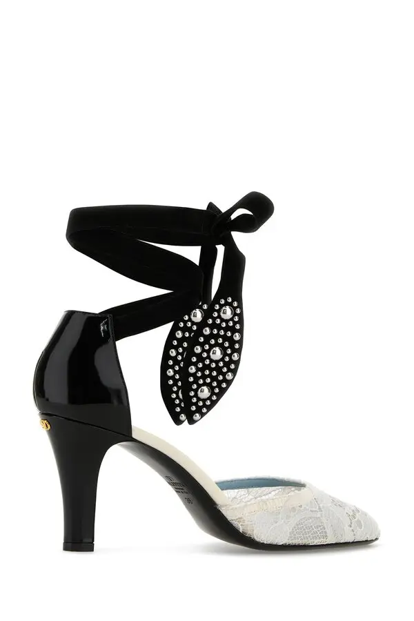 Valentino Garavani Two-tone Lace And Leather Pumps With Vlogo Detail