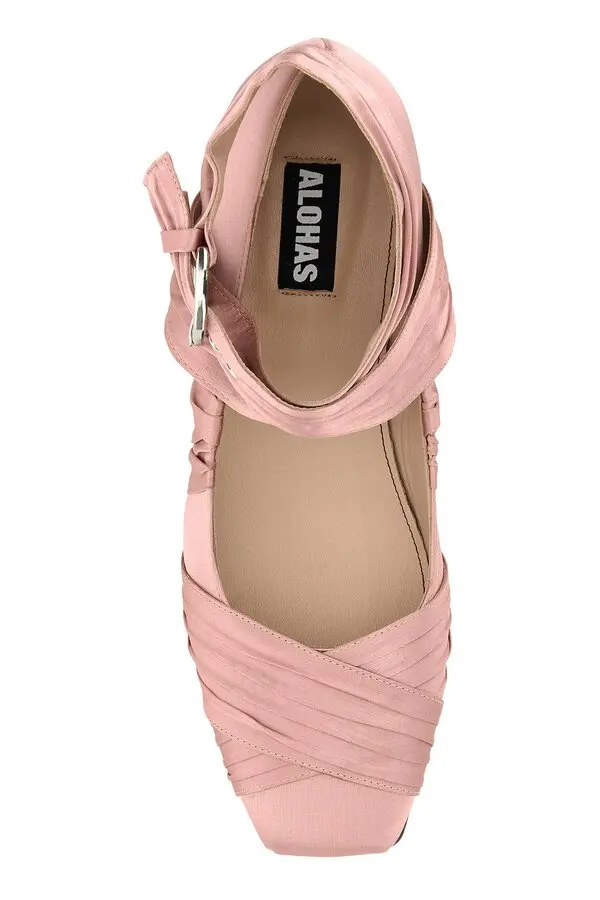 ALOHAS Powder Satin Volant Ballerinas With Adjustable Ankle Strap