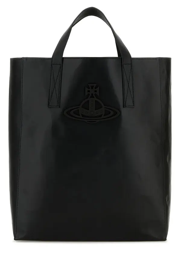 VIVIENNE WESTWOOD Medium Sarah Shopping Bag In Smooth Leather - Black