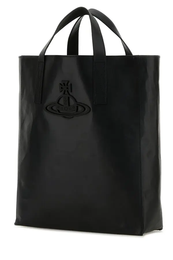 VIVIENNE WESTWOOD Medium Sarah Shopping Bag In Smooth Leather - Black