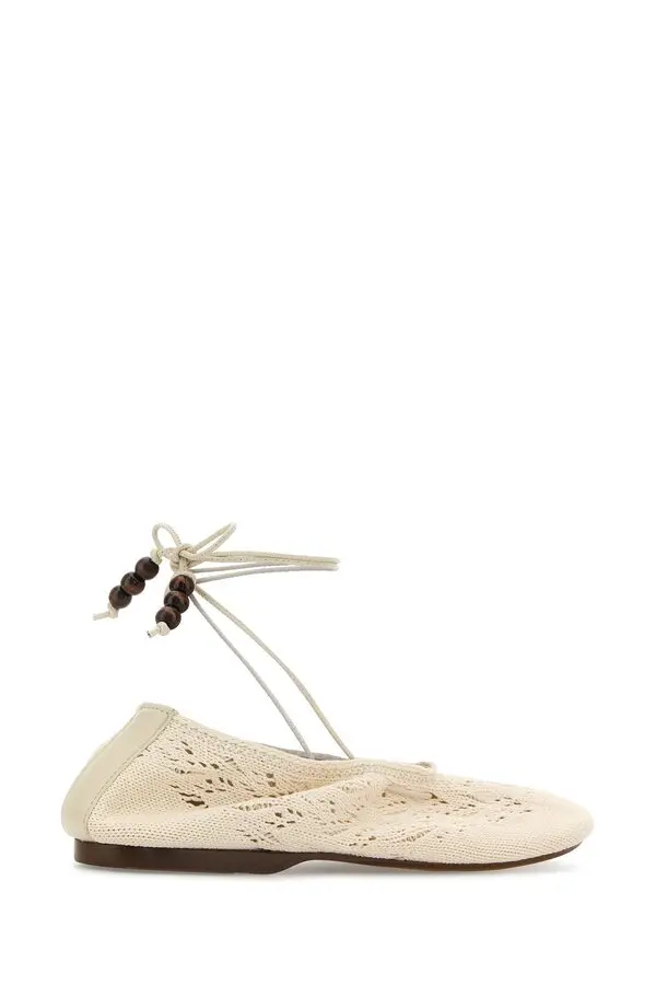ALOHAS Ivory Crochet Ballerinas With Tie Fastening