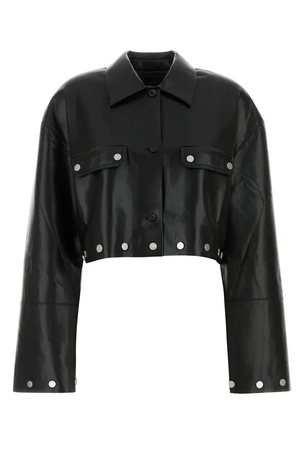 Nanushka Cropped Synthetic Leather Shirt With Metal Details