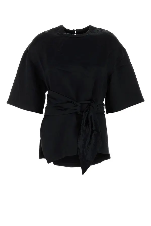 Nanushka Satin Besia T-shirt With Creased Effect And Fabric Belt