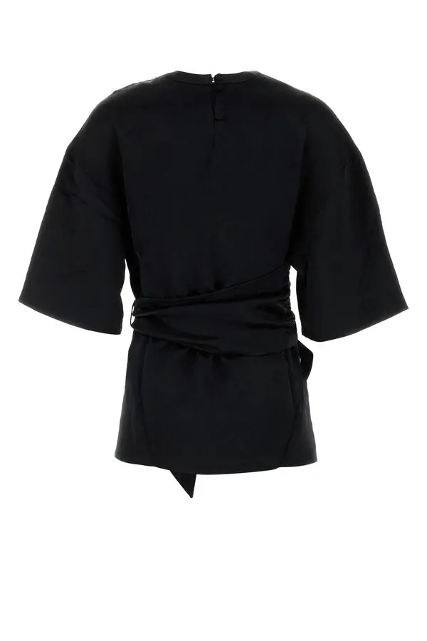 Nanushka Satin Besia T-shirt With Creased Effect And Fabric Belt