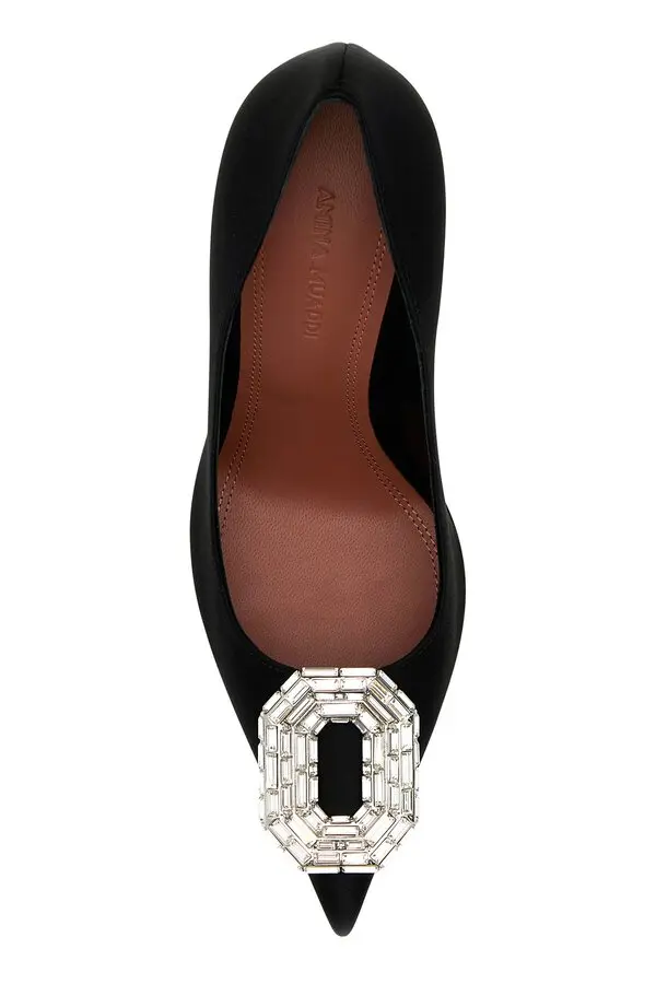 Amina Muaddi Satin Camelia 105 Pumps With Jewel Embellishment