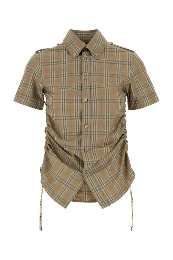 Burberry Embroidered Check Poplin Short Sleeve Shirt