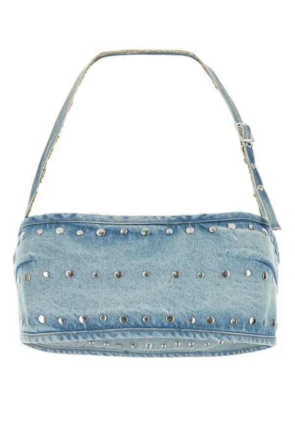 Gimaguas Denim Luna Crop Top With Metal Studs