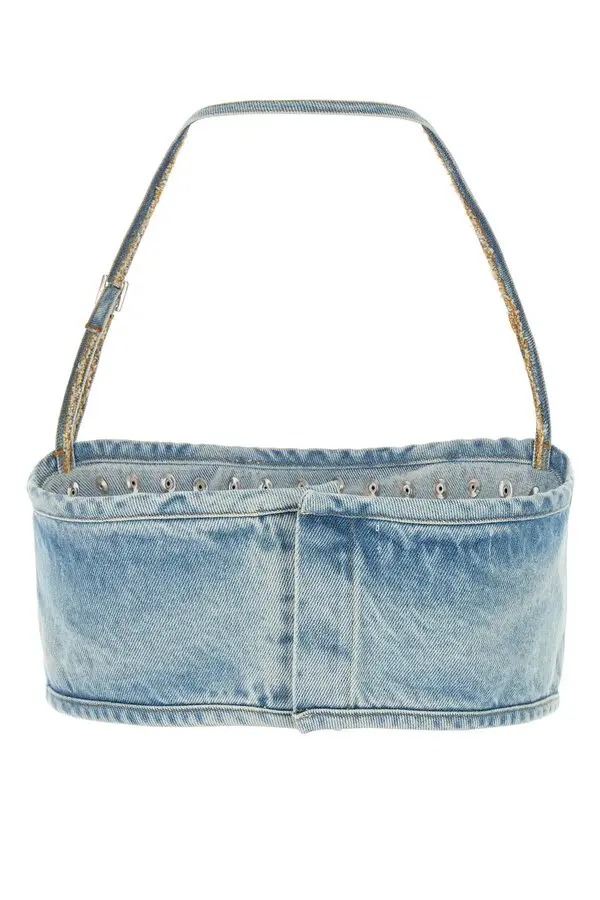 Gimaguas Denim Luna Crop Top With Metal Studs