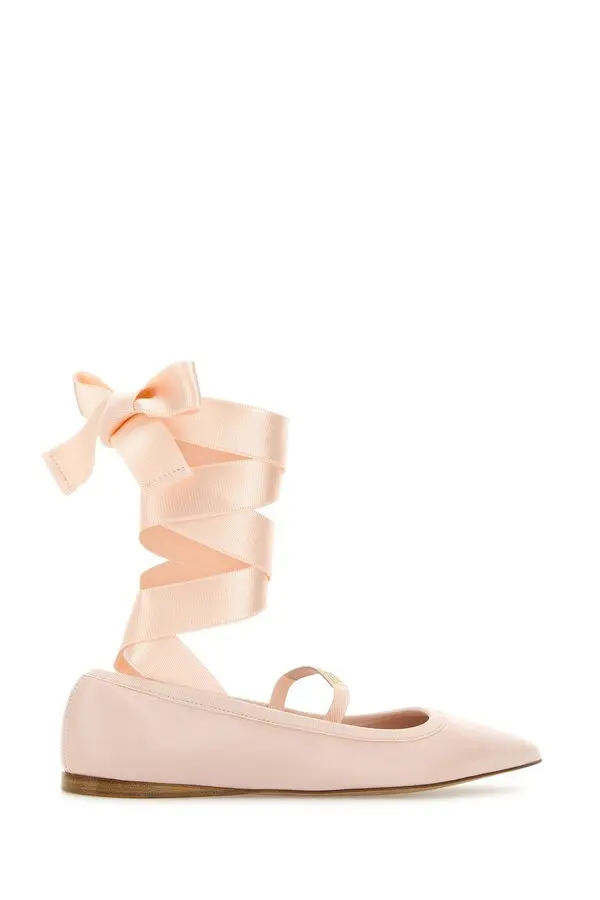 FERRAGAMO Leather Ballerinas With Ankle Ties - Pink