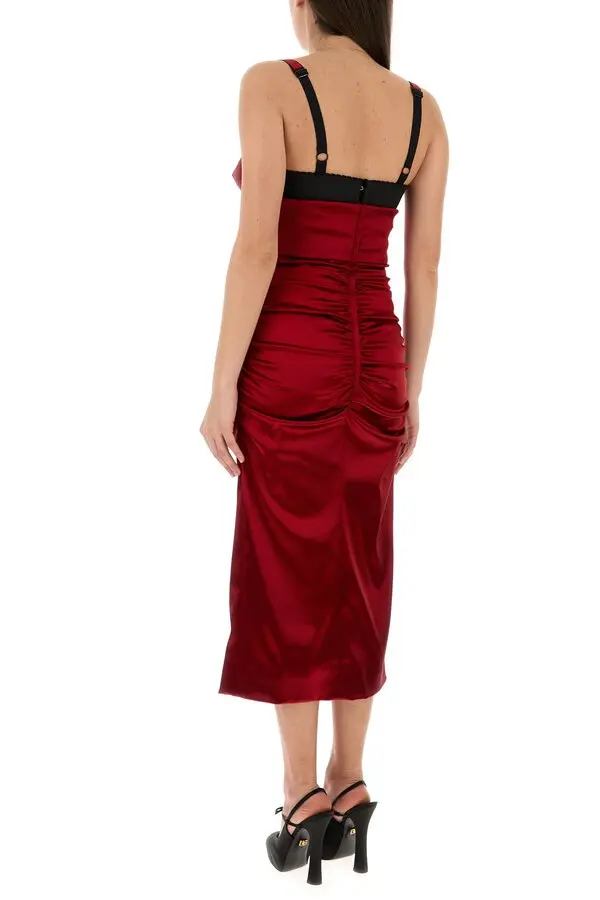 Dolce & Gabbana Draped Satin Sweetheart Neckline Midi Dress - Red