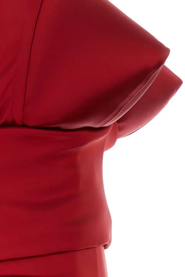 Dolce & Gabbana Draped Satin Sweetheart Neckline Midi Dress - Red