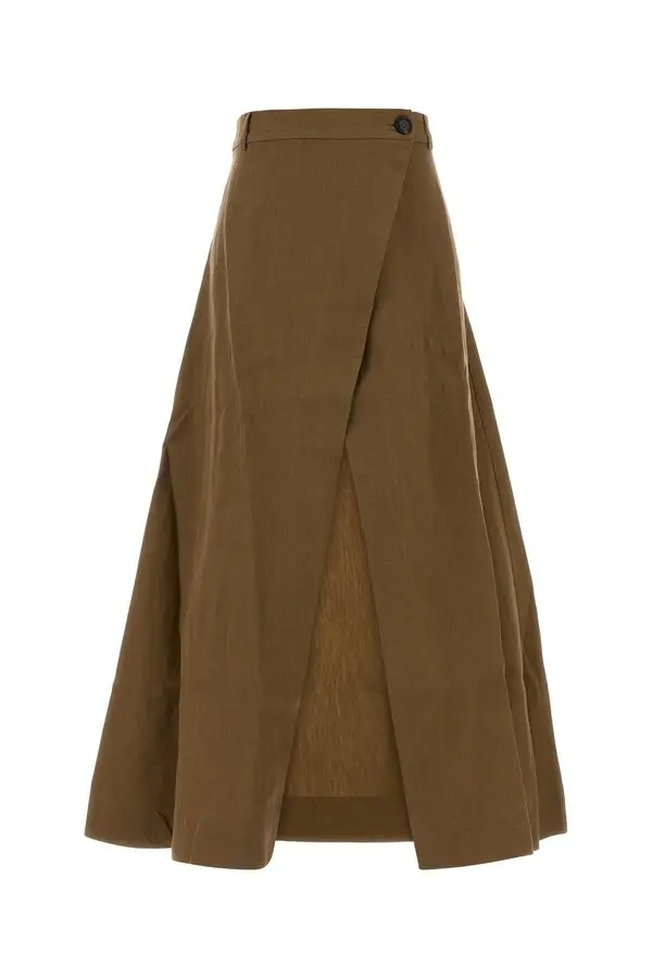 Le Kasha Flared Linen Skirt With Front Slit