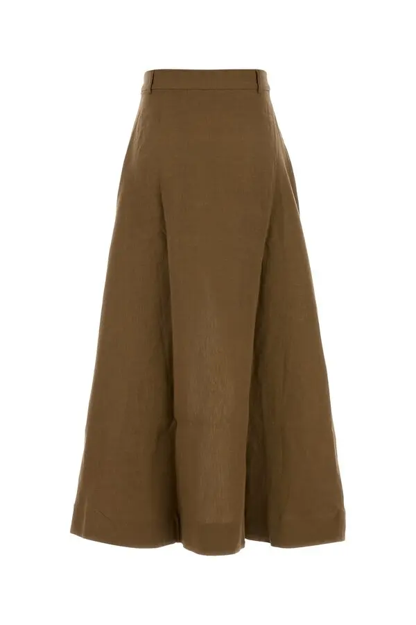 Le Kasha Flared Linen Skirt With Front Slit