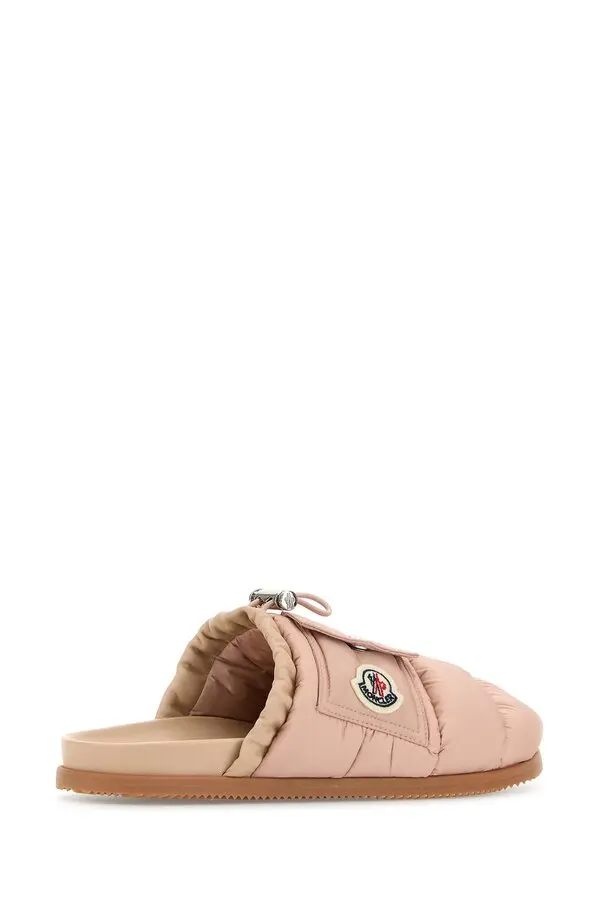 Moncler Quilted Fabric Slippers With Logo Patch - Pink