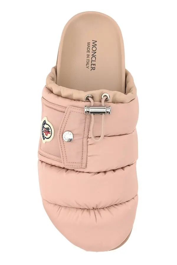Moncler Quilted Fabric Slippers With Logo Patch - Pink