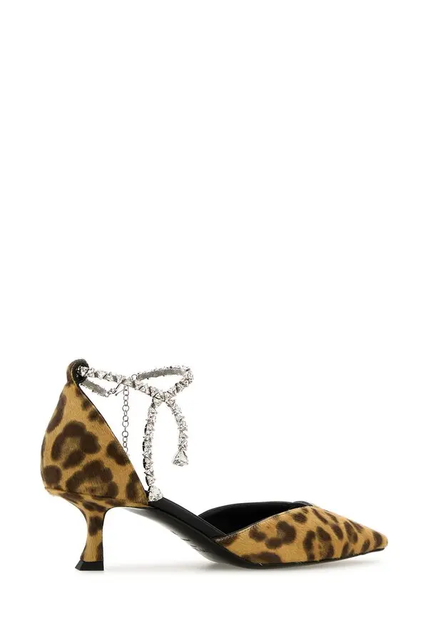 JIMMY CHOO Stevie 50 Leopard Print Calf Hair Pumps With Jewel Ankle Strap - White