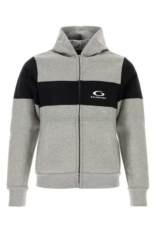Balenciaga Mélange Cotton Sweatshirt With Contrasting Inserts And Embroidered Logo