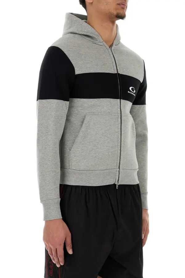 Balenciaga Mélange Cotton Sweatshirt With Contrasting Inserts And Embroidered Logo