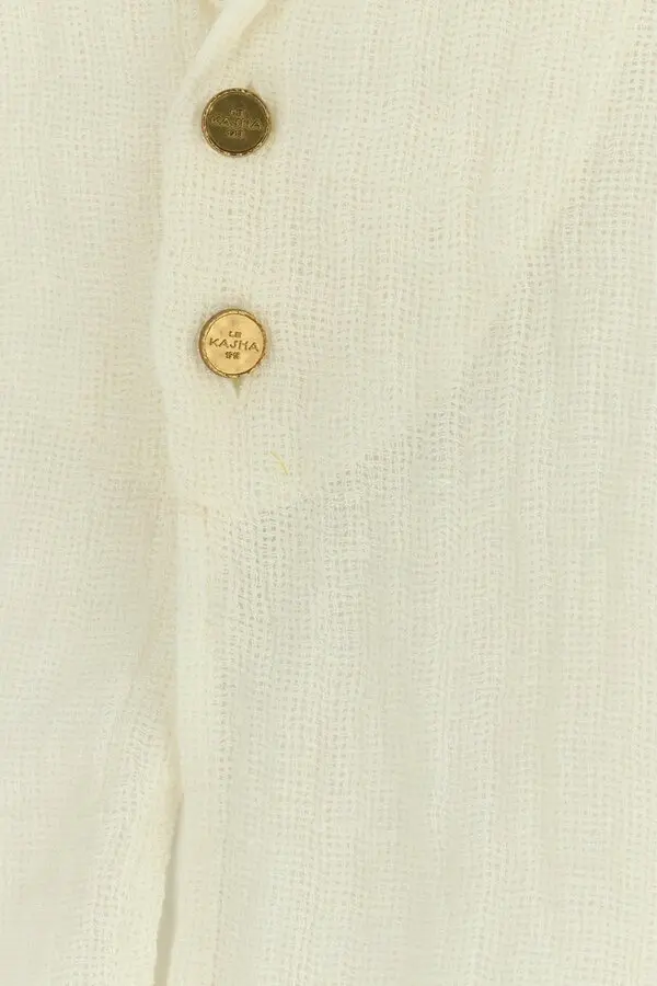 Le Kasha Sleeveless Linen Shirt With Tie Detail - White