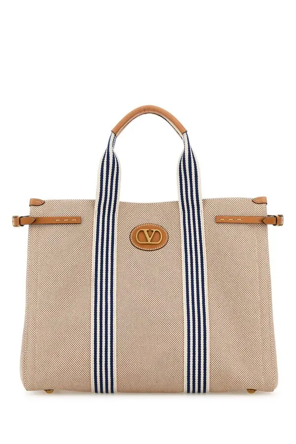 Valentino Garavani Two-tone Canvas Shopping Bag With Vlogo Signature - White
