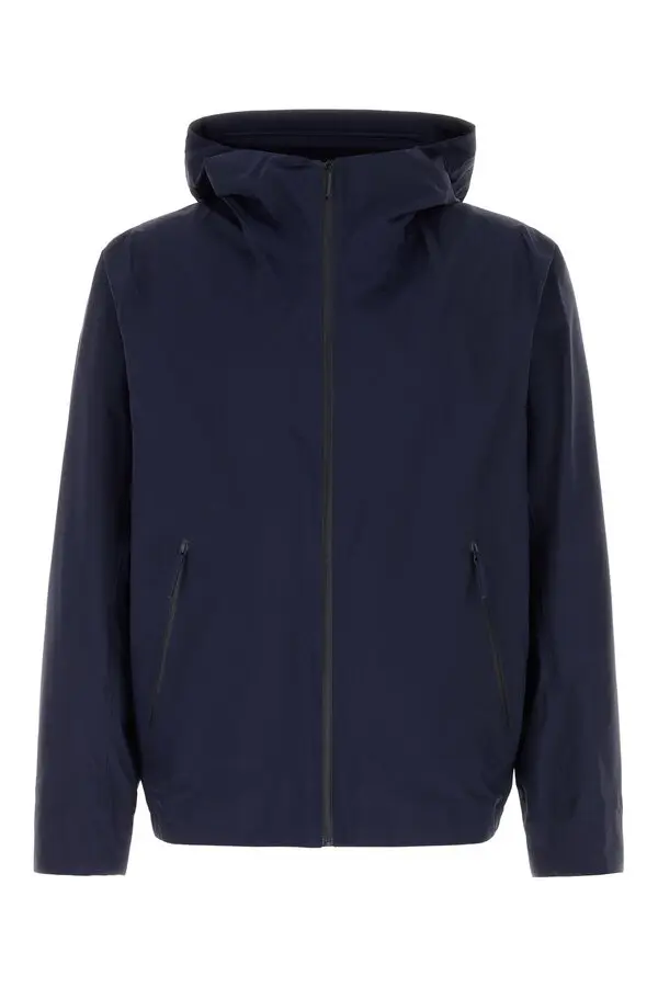 Veilance Navy Nylon Zip-up Jacket With Drawstring Hood - Blue