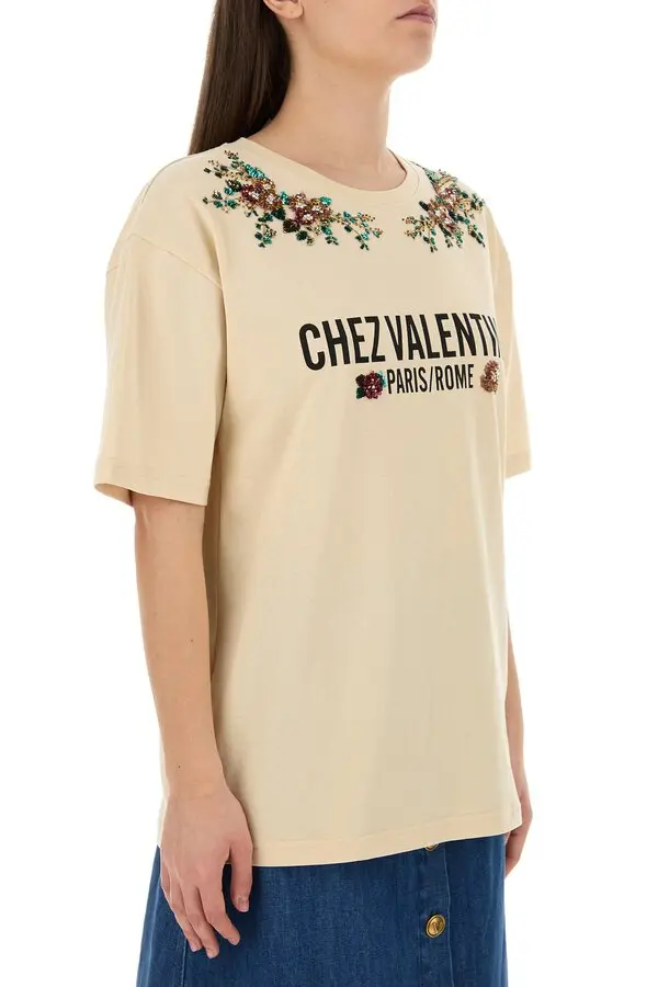 Valentino Garavani Cotton T-shirt With Floral Embellishment