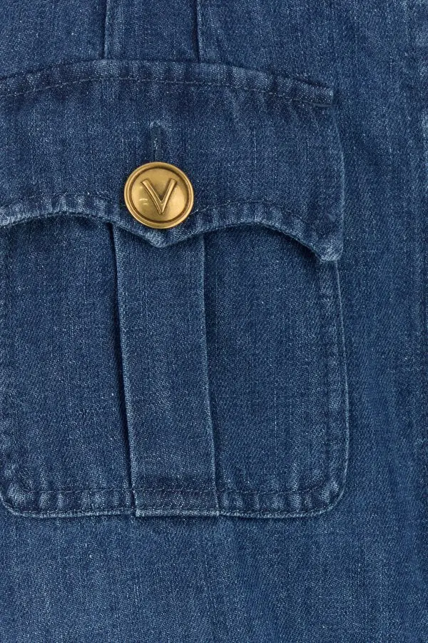 Valentino Garavani Denim Midi Skirt With Ruffle Hem