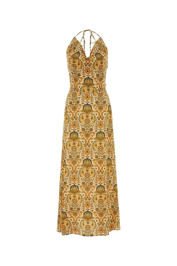 PANTAMOLLE Printed Silk Maxi Dress - White