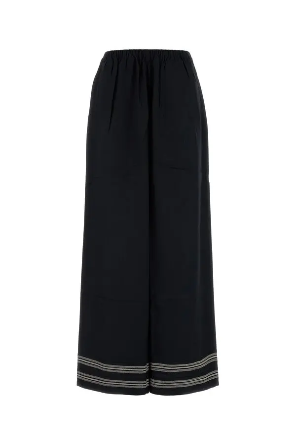 BODE Viscose Mathilde Wide-leg Trousers With Embroidered Hem - Black