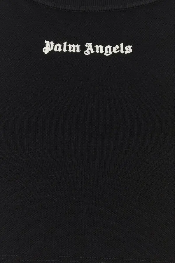 Palm Angels Cropped Cotton Piquet Top - Black