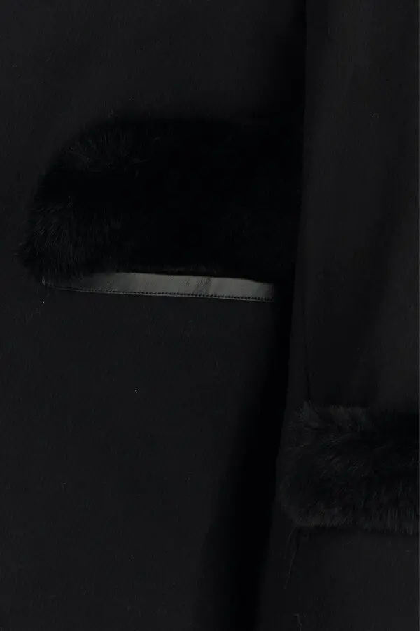 Random Identities Wool Blend Coat With Eco Fur Trim