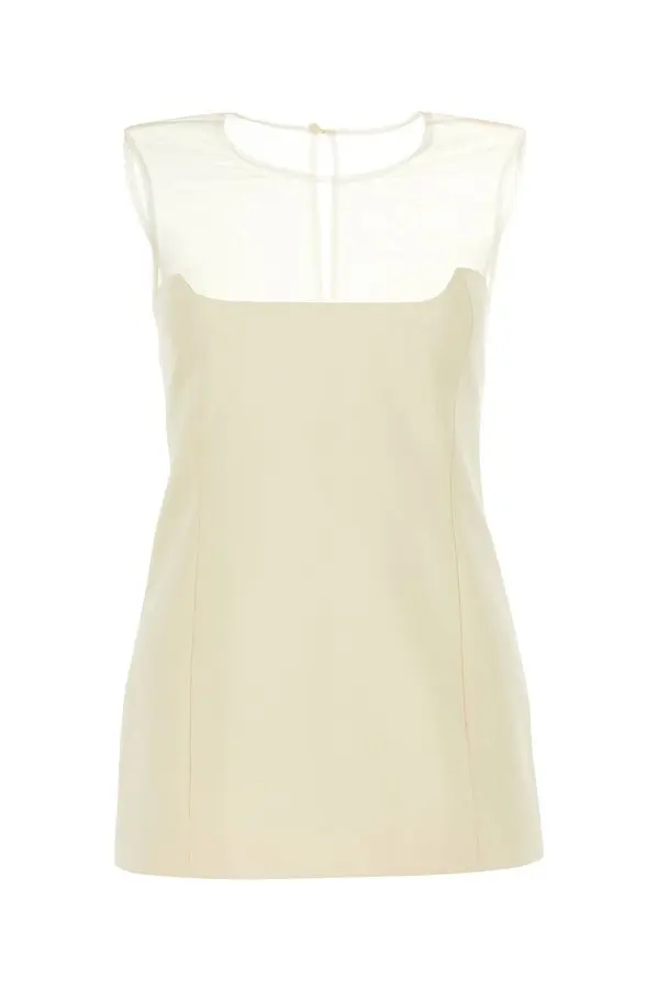 Khaite Ivory Cotton Blend Top With Tulle Insert