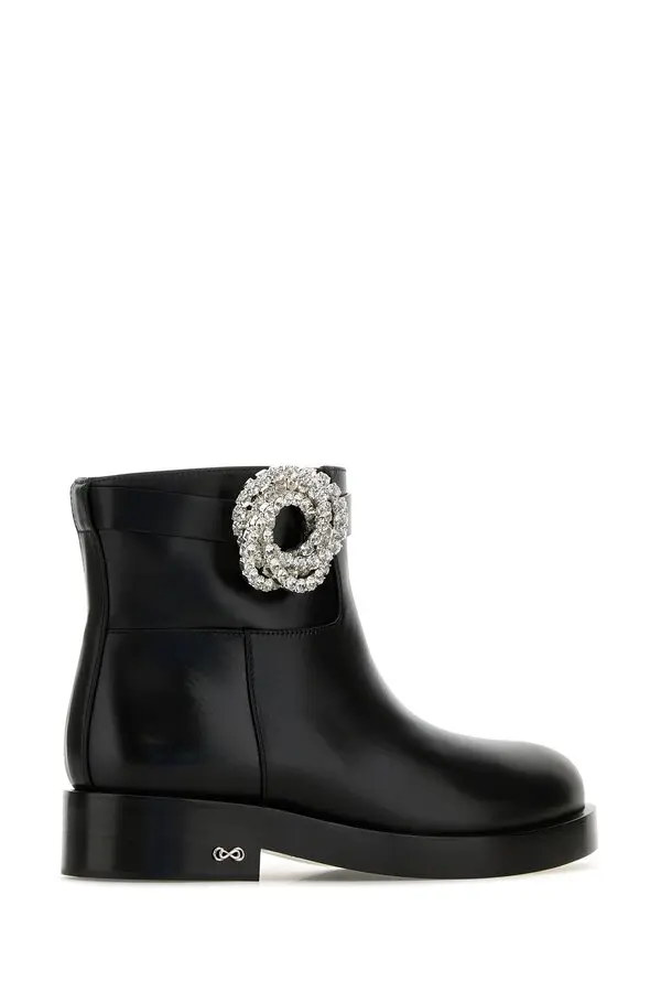 MACH&MACH Leather Galaxy Ankle Boots With Embellished Detail