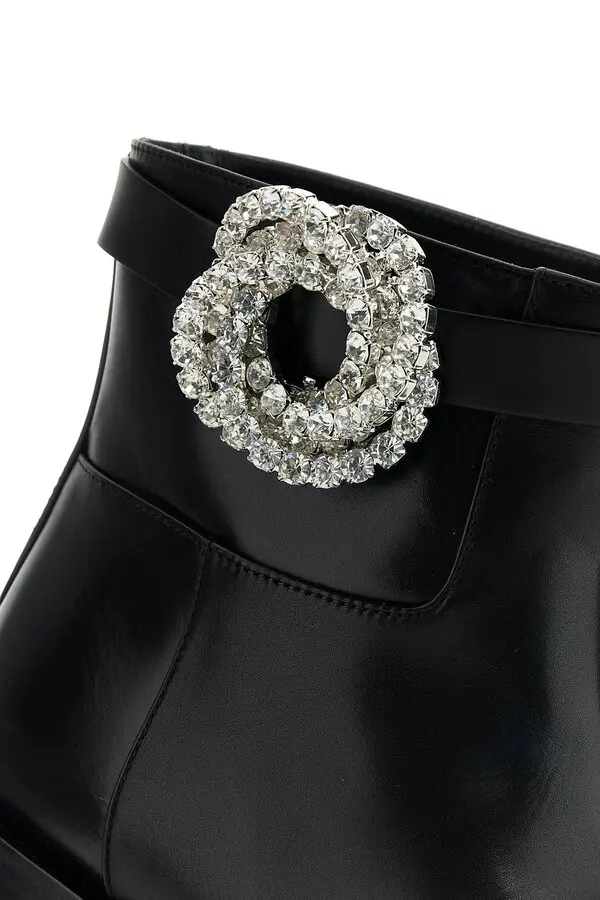 MACH&MACH Leather Galaxy Ankle Boots With Embellished Detail