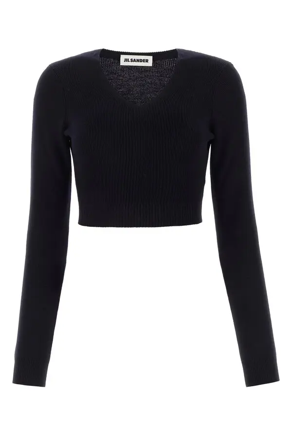 JIL SANDER Midnight Wool Cropped Sweater
