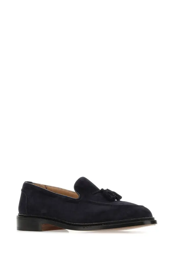 TRICKER'S Navy Suede Elton Loafers With Tassel Detailing - Blue