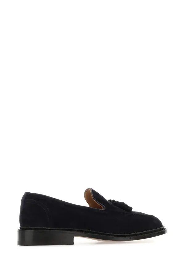 TRICKER'S Navy Suede Elton Loafers With Tassel Detailing - Blue