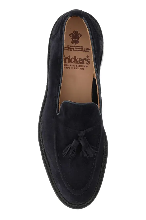 TRICKER'S Navy Suede Elton Loafers With Tassel Detailing - Blue