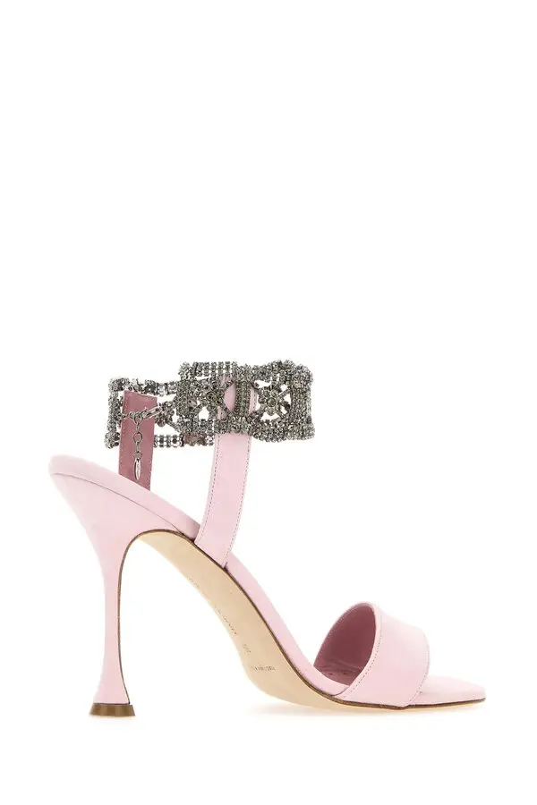 Manolo Blahnik Suede Embellished Ankle Strap Sandals