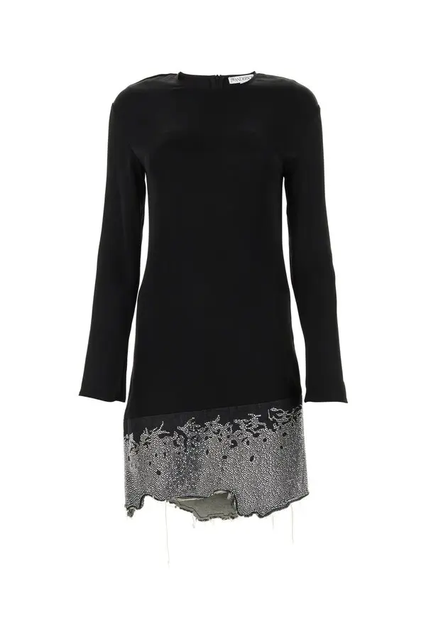 JW Anderson Triacetate Blend Dress With Rhinestone Embellished Denim Hem