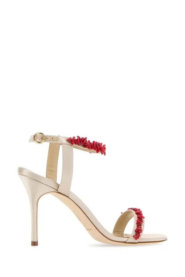 Manolo Blahnik Satin Ciezan Sandals With Embellished Straps