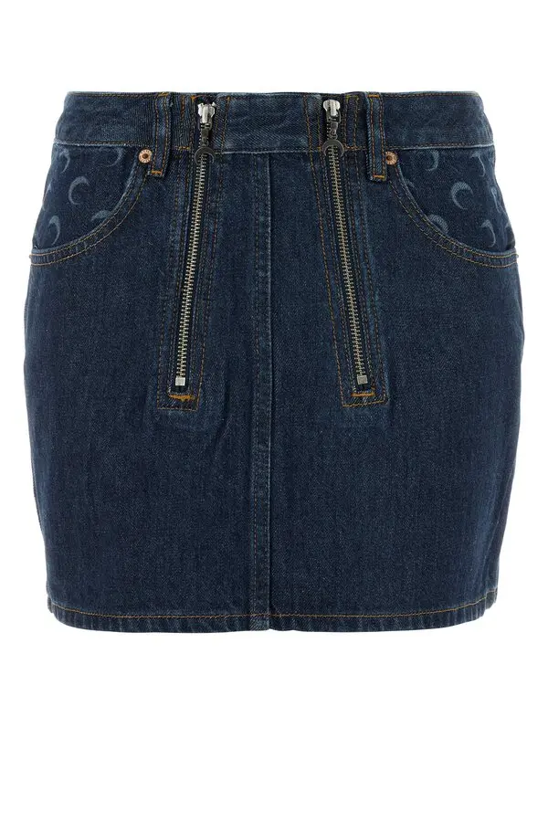 MARINE SERRE Denim Mini Skirt With Moon Print - Blue